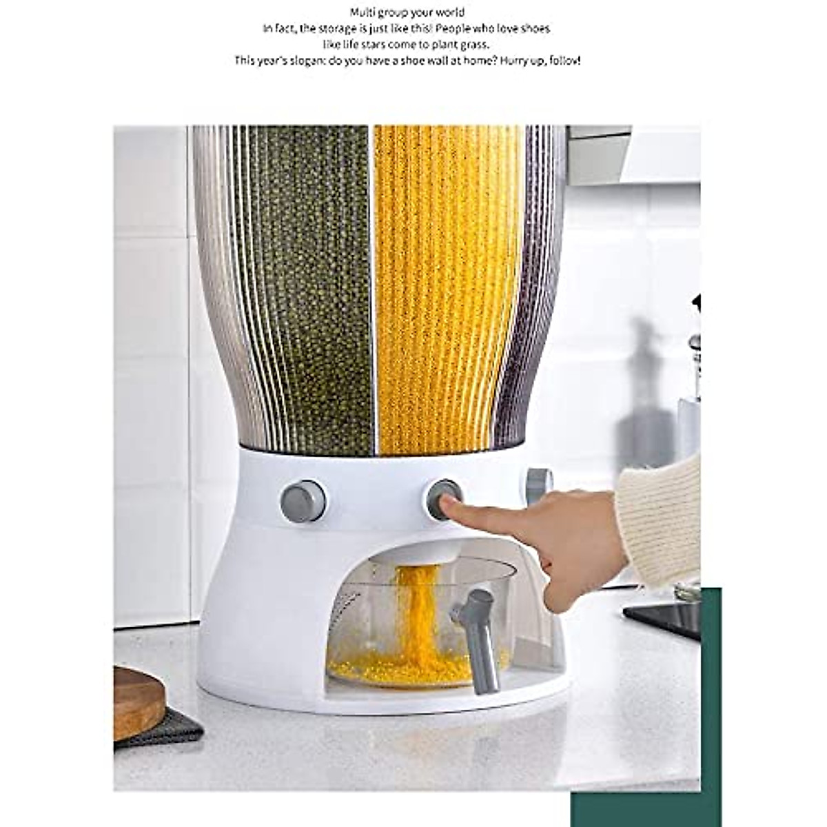 Fen Yun Food Grain Storage Container,Wall-Mounted Rice Storage Tank,Waterproof Moisture-proof Separate Rotating Rice Bucket (white)