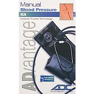ADC Advantage 6005 Manual Blood Pressure Kit, Includes Attached Stethoscope and Carrying Case, Adult Cuff, Black
