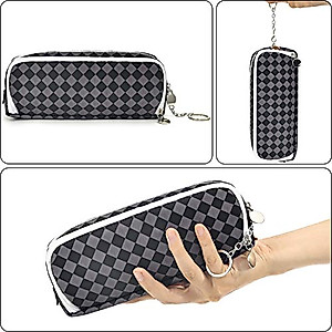 HERRIAT Large Pencil Pouch with Keychain, Durable Canvas Big Capacity Pencil Case Bag for Teen Boys Girls High School Students and Office Suppliy with 3 Compartments Marker Case(Gray Grid)