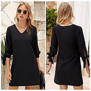 BELONGSCI Women's 2024 Summer Dress Sweet & Cute V-Neck Self Tie 3/4 Sleeve Casual Shift Dress