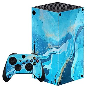 PlayVital Aquamarine Watercolour Custom Vinyl Skins for Xbox Series X, Wrap Decal Cover Stickers for Xbox Series X Console Controller
