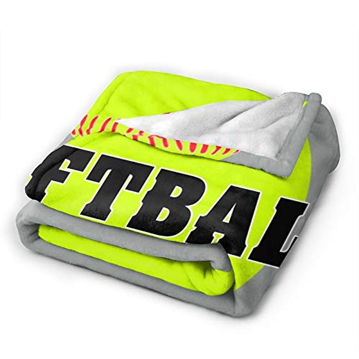 Blanket Softball Baseball in Grey Fleece Blanket Foldrable Throw Blanket Washable Couch Sofa Fuzzy Blanket Reversible Plush Blanket Beach Blanket for Home Office (80" x60)