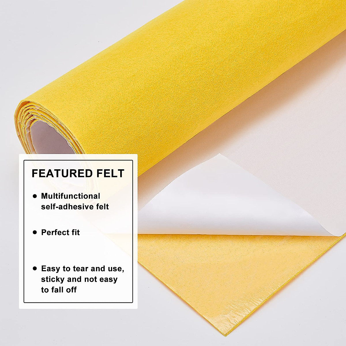 BENECREAT 15.7x78.7" Self-Adhesive Felt Fabric Yellow Shelf Liner for Festival Decor Cup Mat Making and Jewelry Box Decoration, 1mm Thick