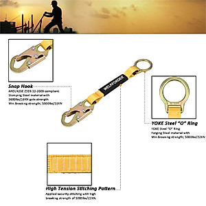 WELKFORDER 18-Inch D-Ring Extender Fall Protection with Snap Hook Connector and "O" Ring ANSI Compliant