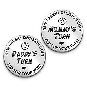 Huwane New Parent Decision Coin Flip for Your Fate, Mummy’s Turn or Daddy’s Turn, New Baby Gift Dad Pregnancy Mom Present for Wife, Husband, Mother’s Day, Father’s Day, Birthday, Christmas (1)