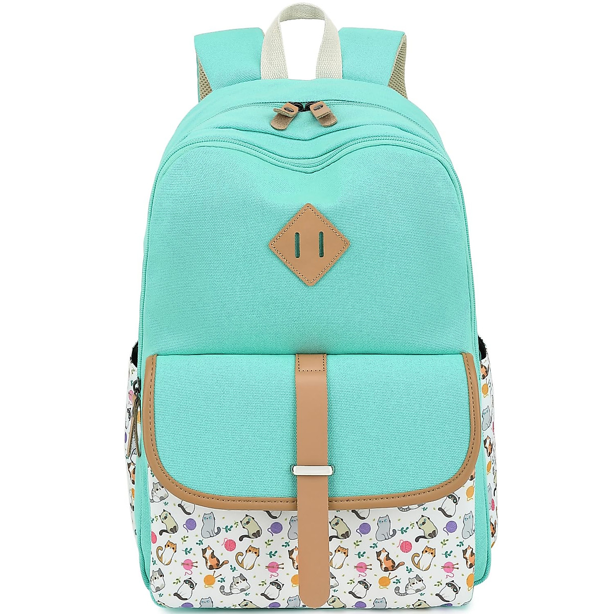 Leaper Cute Cat Canvas Backpack Travel Shoulder Bag Laptop Bag bag Daypack Water Blue