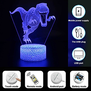 通用 Dinosaur Night Light Toys 3D Lamp for Kids 7 Colors Changing with Smart Touch & Remote Control & Timer for Boys Bedroom Decor As Birthday Gifts Idea
