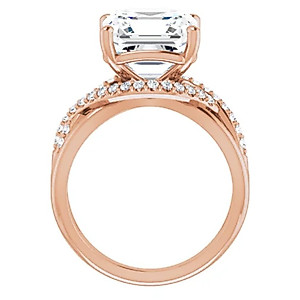 Handmade 10K Gold 5 CT Asscher Cut VVS1 Colorless Moissanite Engagement Rings for Women Bridal Set Moissanite Wedding Rings for Gifts (Rose Gold, 6)