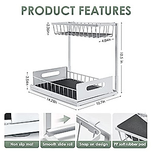 GZHDIAN Under Sink Organizer, 2-Tier Pull Under The Sink Storage Organizer, Sliding Organizer Under Sink, For Under Sink Kitchen Organizers and Storage - White