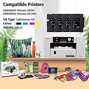 Poschink SG500 SG1000 Sublimation Ink Cartridges | Upgraded Firmware 3.03 | for SAWGRASS Virtuoso SG500 SG1000 Printers (Black, Cyan, Magenta, Yellow - 4 Packs)