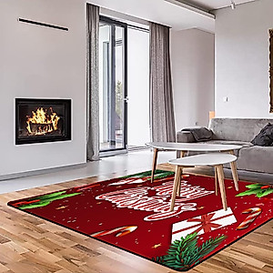 FUYEUN 5' X 7' Christmas Rug Merry Xmas Door Mat Non-Slip Indoor Outdoor Front Door Doormat Living Room Bedroom Entrance Rug Happy Xmas Home Festive Decoration