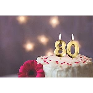 80th Birthday Candles,Gold Number 80 Cake Topper for Birthday Decorations Party Decoration