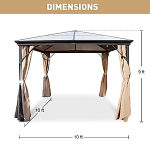 TRY & DO 10'x10' Hardtop Gazebo Mosquito Netting and Curtain, Outdoor Gazebo with Polycarbonate Canopy, Aluminum Frame Permanent Pavilion, Hard top Backyard Tent Canopy for Patio Gaeden Deck