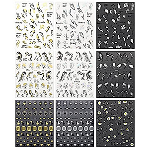 JMEOWIO 9 Sheets Daisy Flower Line Nail Art Stickers Decals Self-Adhesive Pegatinas Uñas Spring Summer Floral Nail Supplies Nail Art Design Decoration Accessories