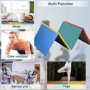 Exercise Mat, Gymnastics Mat Gym Mat 4x8x2 Thick Folding Panel Fitness Training Pad with Carrying Handles Fold Yoga Floor Tumbling Mat for Kids, Home, MMA, Martial Arts, Stretching, Aerobic, Workout