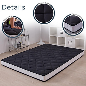 MAXYOYO 6" Extra Thick Futon Floor Mattress, Full Size Diamond Pattern Tatami Pad for Adults, Japanese Roll Up Guest Bed, Black