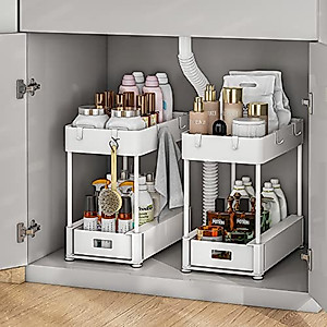 Wisdom Star 2 Pack Under Sink Organizers and Storage Bathroom Organizer Under Sink, Pull Out Cabinet Organizer for Kitchen Bathroom Sink Storage, White
