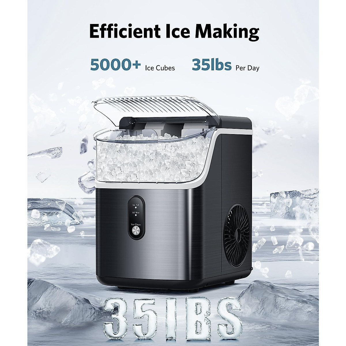 Nugget Ice Maker Countertop, Portable Crushed Pellet Ice Machine, Soft Pebble Ice Cubes in 6 Mins, 35Lbs/24H, Self Cleaning Sonic Ice Makers with One-Click Operation for Home Bar Camping RV