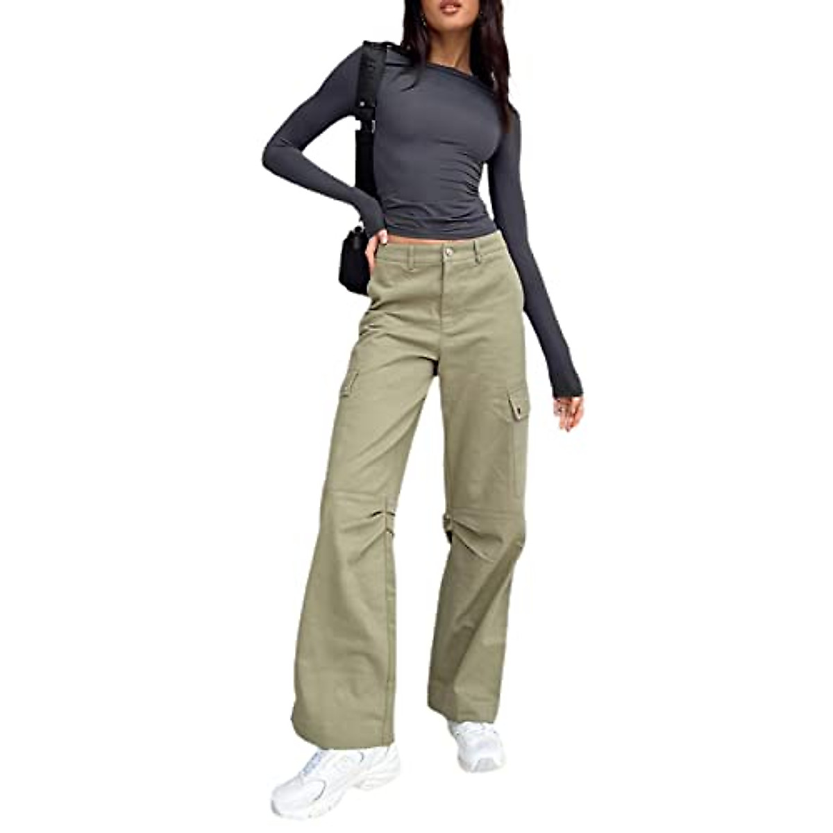 Women Sexy Long Sleeve T Shirt Crew Neck Slim Fitted Crop Top Causal Solid Y2k Pullover Blouse Top (A Grey,Small)