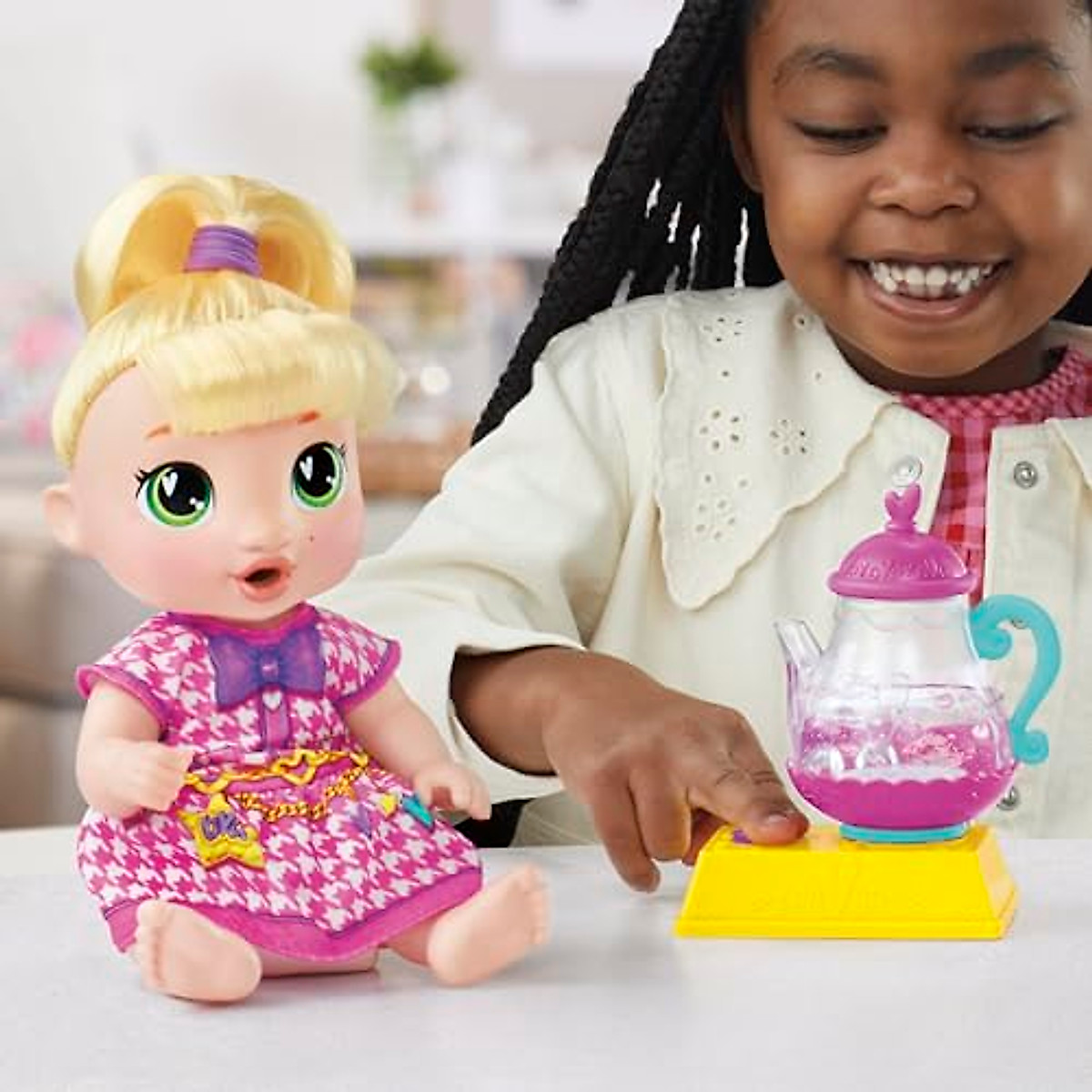 Baby Alive Bubbly Tea Party LaLa GooGoo Doll with Teapot Accessories, Blonde Hair, 11 Inches, Toys for 3 Year Old Girls and Boys & Up