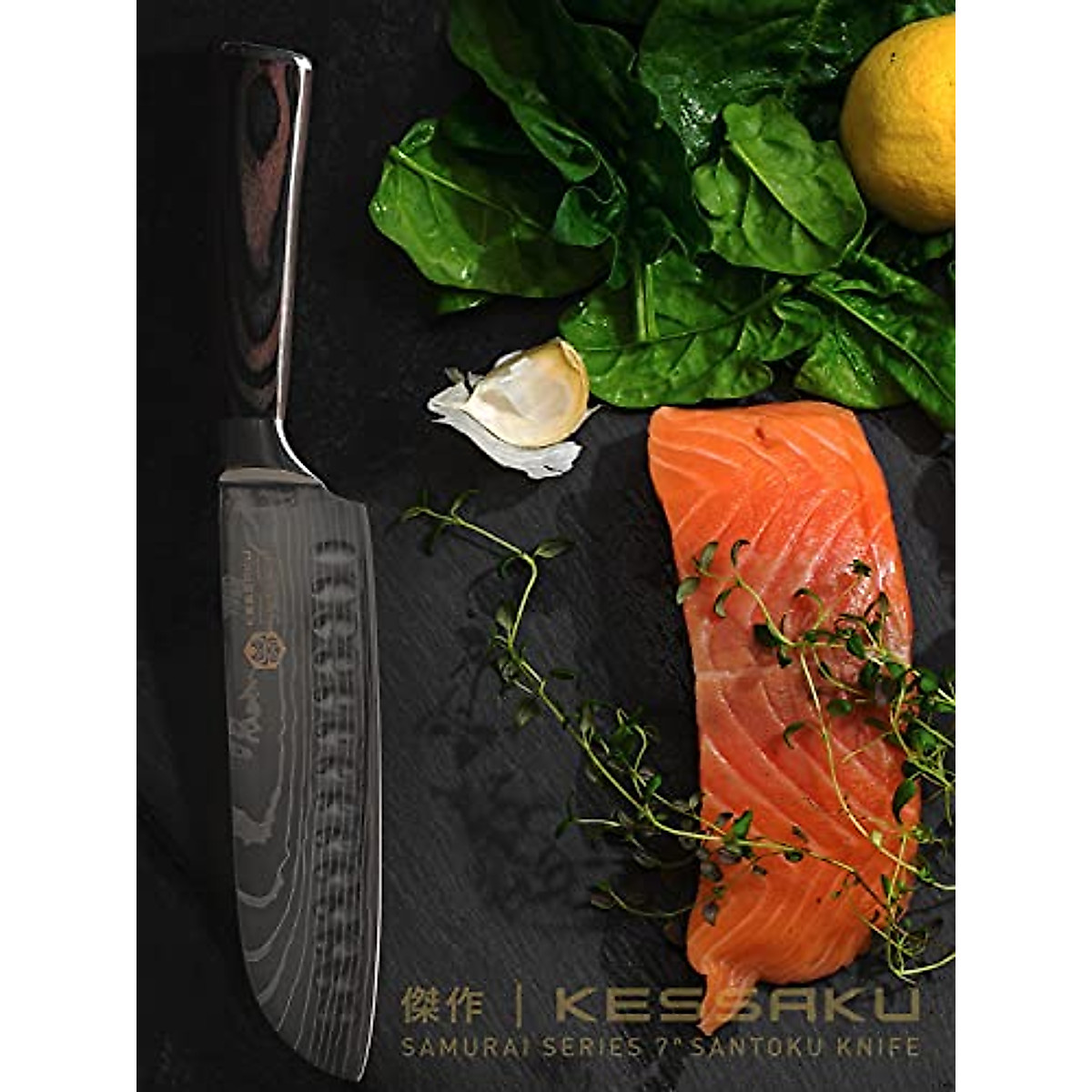 KESSAKU 8-Inch Chef & 7-Inch Santoku Knife Set - Samurai Series - Forged High Carbon 7Cr17MoV Stainless Steel - Pakkawood Handle with Blade Guards