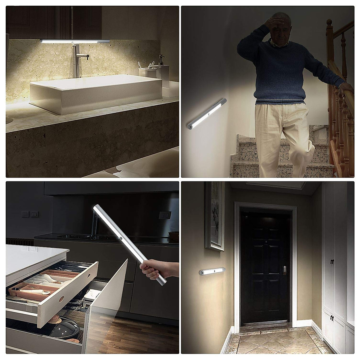 Alivation Closet Light Motion Activated, T401 Led Under Cabinet Lighting Battery Operated Lights, Rechargeable Large 4500 mah Battery Powered Lights, Under Counter Lights for Kitchen, Stick on Lights