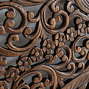 Wood Bed Headboard Dark Stain King Size Home Decoration Wooden Carved Wall Art in Reclaimed Teak from Thailand 72 Inches