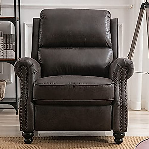 CANMOV Pushback Recliner Chair Leather Armchair Push Back Recliner with Rivet Decoration Single Sofa Accent Chair for Living Room, Dark Grey