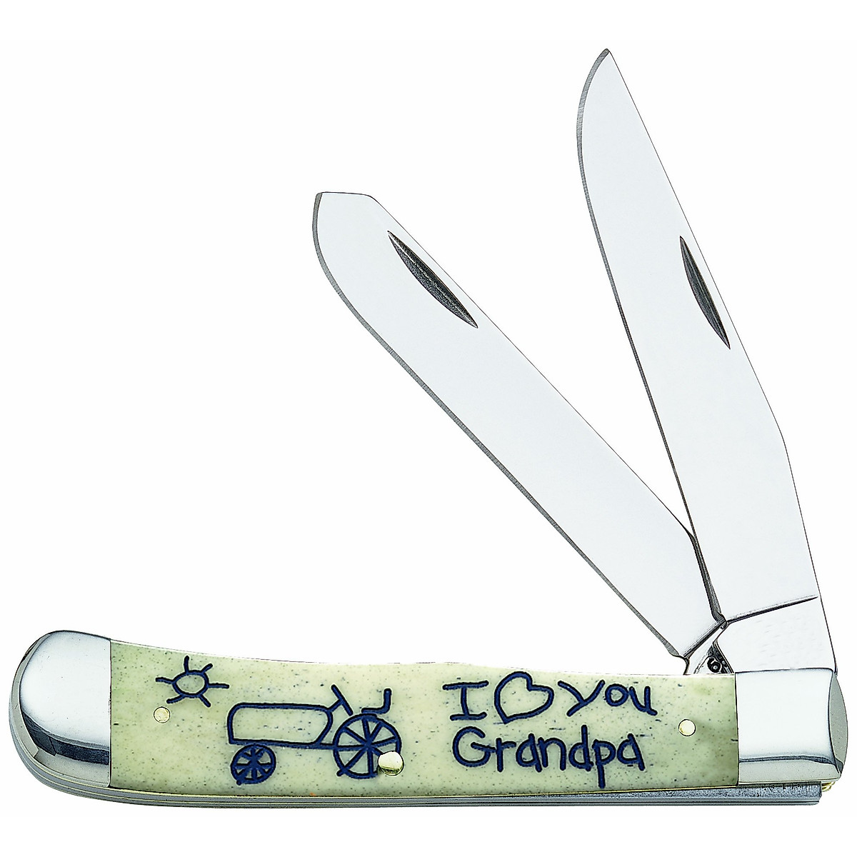 Case WR XX Pocket Knife I Love You Grandpa Oatmeal Smooth Bone Trapper Item #9232 - (6254 SS) - Length Closed: 4 1/8 Inches