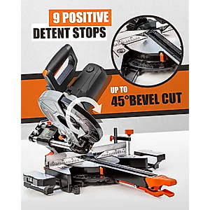 DWT Sliding Compound Miter Saw with 3 Blades, 15A 10", Double Speed (4500 RPM & 3200 RPM), Bevel Cut (0°-45°) with Laser, Extension Table, Iron Blade Guard, Cutting Wood, PVC or Soft Metal