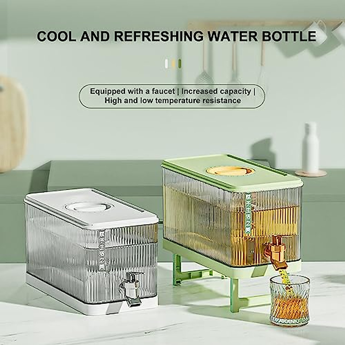 Large Capacity Summer Household Thickened,Frigerator Cold Kettle,Environmental & Reusable Cold Water Bottle With Faucet Fruit Teapot Lemonade Bucket (Green)