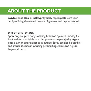 Only Natural Pet EasyDefense Flea and Tick Spray for Dogs and Cats - Natural Active Ingredients Geraniol and Peppermint Oil to Naturally Repel Fleas & Ticks - 8.5 oz Bottle