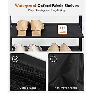 HOOBRO Shoe Rack, 4 Tier Shoe Storage Organizer, Shoe Shelf with 3 Oxford Fabric Shelves and Top Panel, Holds 12-16 Pairs of Shoes, for Entryway, Closet, Steel Frame, Industrial, Rustic Brown BF47XJ01G1