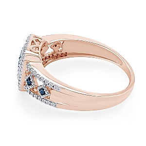 AFFY 1/10 Carat Round Cut Enhanced Blue And White Natural Diamond Square Frame Wedding Band In 14k Rose Gold Over 925 Sterling Silver (Clarity : I2-I3, Color : I-J, 0.10 Cttw) Size -4