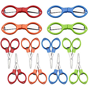 8Pcs Stainless Steel Scissors Folding Christmas Mini Scissor Anti Rust Portable Keychain Scissors Small Glasses Shaped Compact Shear Telescopic Cutter for Travel School Office