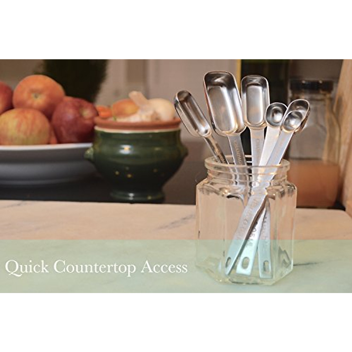 MEKBOK Heavy duty stainless steel metal measuring spoon for dry or liquid, suitable for seasoning pot, perfect for baking and cooking-professional quality, engraved in US and metric sizes (6 pieces)