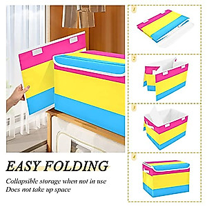 Krafig Novelty Rainbow Flag Foldable Storage Box Large Cube Organizer Bins Containers Baskets with Lids Handles for Closet Organization, Shelves, Clothes, Toys
