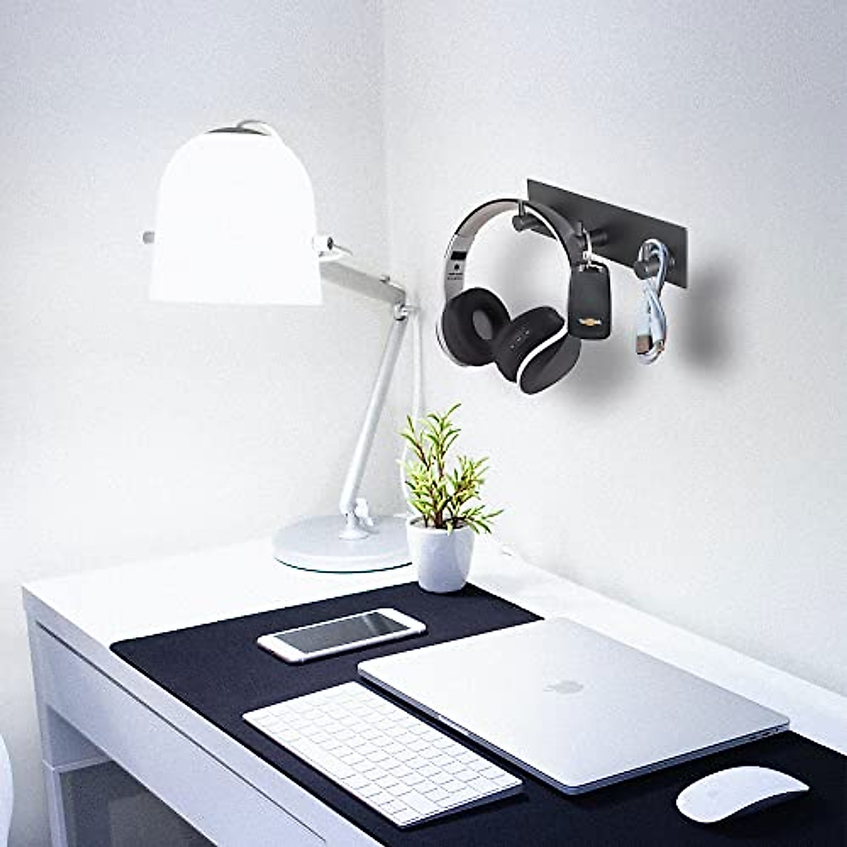 VIRFIN Key Holder for Wall with 2 Self-Adhesive Tapes, No Damage Key Holder Rack for Wall with 3 Key Hooks for Entryway, Door, Bathroom, Kitchen(Black)