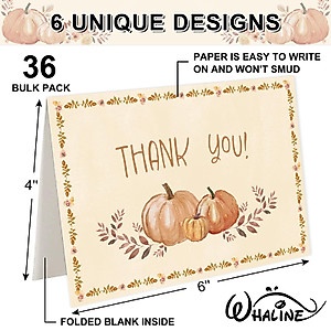 Whaline 36 Pack Fall Thank You Cards Watercolor Pumpkin Greeting Cards Blank Note Cards with Envelope & Stickers for Autumn Thanksgiving Party Supplies, 4 x 6 Inch