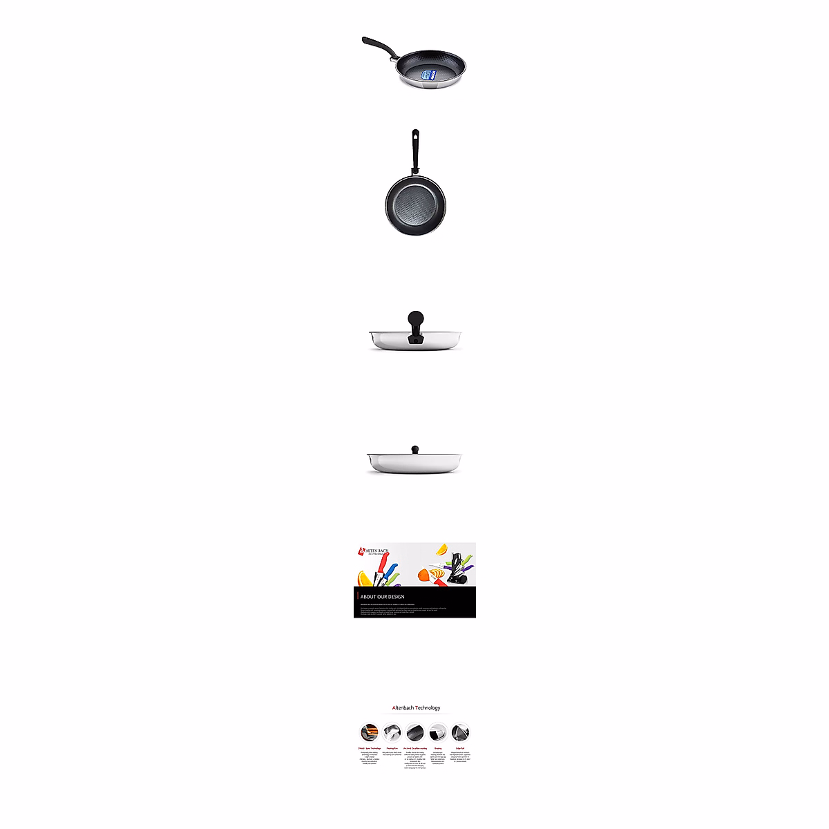 ALTEN BACH Romanesque Wok Pan 3-layer Non-stick Stainless Alumiuium Stir Fry Pan 8-inch(22cm),10-inch(26cm),11-inch(28cm),12-inch(30cm) (12-inch(30cm))