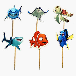 48 Pcs Cupcake Toppers for Finding Nemos Cake Toppers, Kids Birthday Party Cake Decoration Supplies