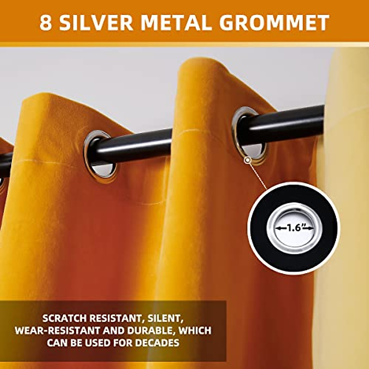 JYXIUBS Velvet Curtains 95 Inches Long, Velvet Blackout Curtains with Color Block Room Darkening Window Curtains for Bedroom Living Room, 2 Panels 52 x 95 Inch, Orange and Camel