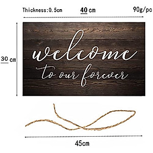 J.DXHY Welcome to Our Forever Sign, Rustic Wooden Welcome Wedding Sign, Brown, 18"x12"