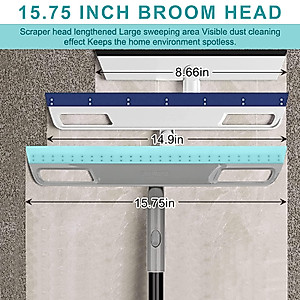 Multifunction Magic Broom, Silicone Floor Squeegee Broom with 59" Long Handle, Air Broom for Floor Bathroom Kitchen Shower Tile Pet Hair Fur Marble Glass Water Window Foam Cleaning, Blue