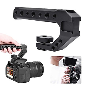 EVTSCAN Camera Handle Grip with 3 Cold Shoe, Universal Video Action Stabilizing Handle Grip Camera Cold Shoe Mount Adapter, 1/4" 3/8" Holes Mount