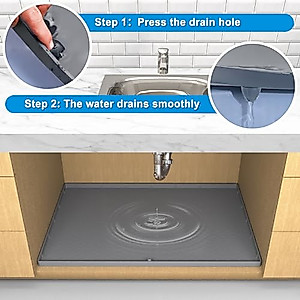 AECHY Under Sink Mats for Kitchen Waterproof, 28" x 22" Under Sink Tray, Under Kitchen Sink Mat with Unique Drain Hole, Waterproof & Flexible Under Sink Liner for Kitchen and Bathroom Brown