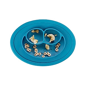 ezpz Mini Mat for 12 Months+ (Blue) - 100% Silicone Placemat + Plate with Suction for Infants + Toddlers - Supports Baby-Led Weaning - for Highchair, Dining Table and Travel