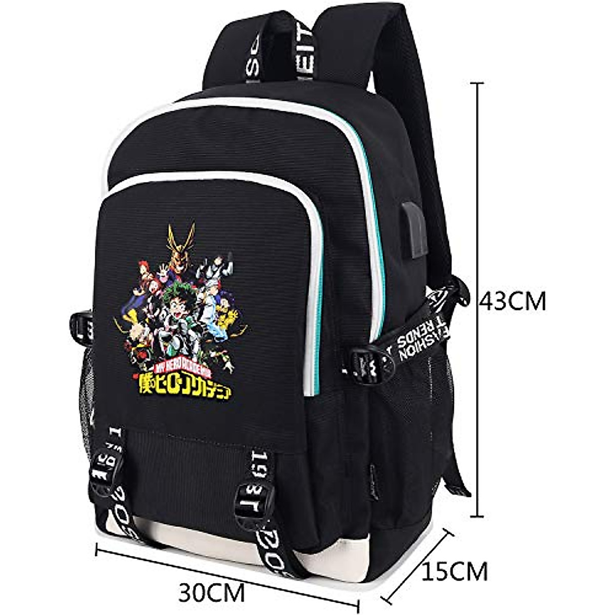 Roffatide Anime My Hero Academia Backpack Printed College School Bag Laptop Backpack with USB Charging Port & Headphone Port