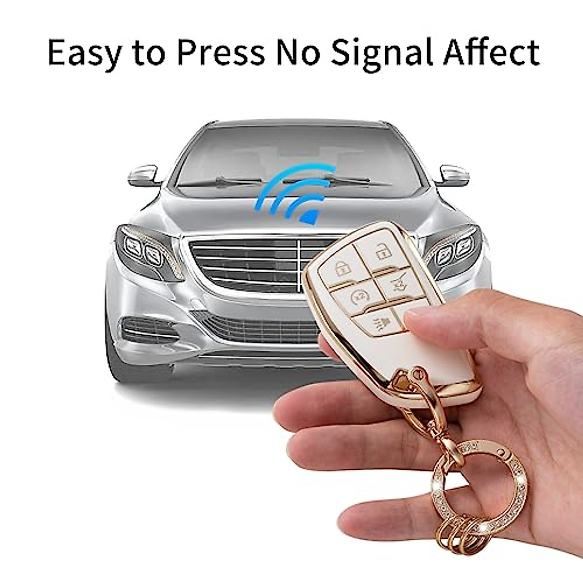 Gematay for Buick Chevy Key Fob Cover with Keychain, Key Shell Cover Holder Compatible Chevy Silverado Buick Envision GMC Sierra 1500 Smart Key Fob, Black