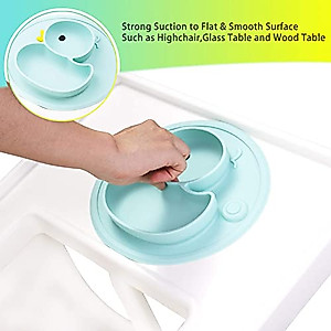Lightening Baby Plate Silicone Toddler Plates Suction Placemat Divided Duck Dishes for Kids and Infants One-Piece Strong Suction, BPA Free, Microwave Dishwasher Safe